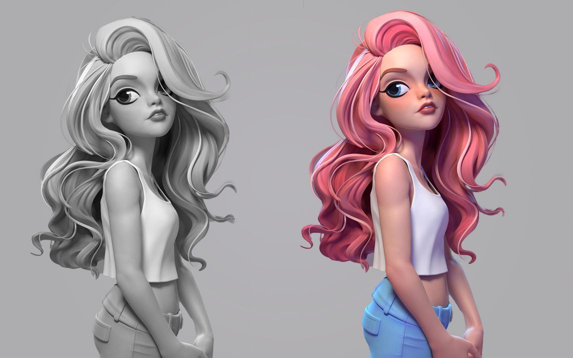 zbrush新手教程】二次元卡通手办雕刻,zbrush上色方法与技巧讲解
