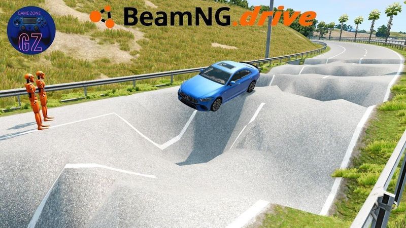 BeamNG 汽车与巨大的坑洼:撞车事故