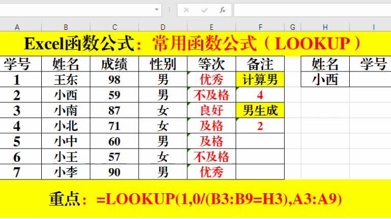 excel中用lookup查询学生的排名