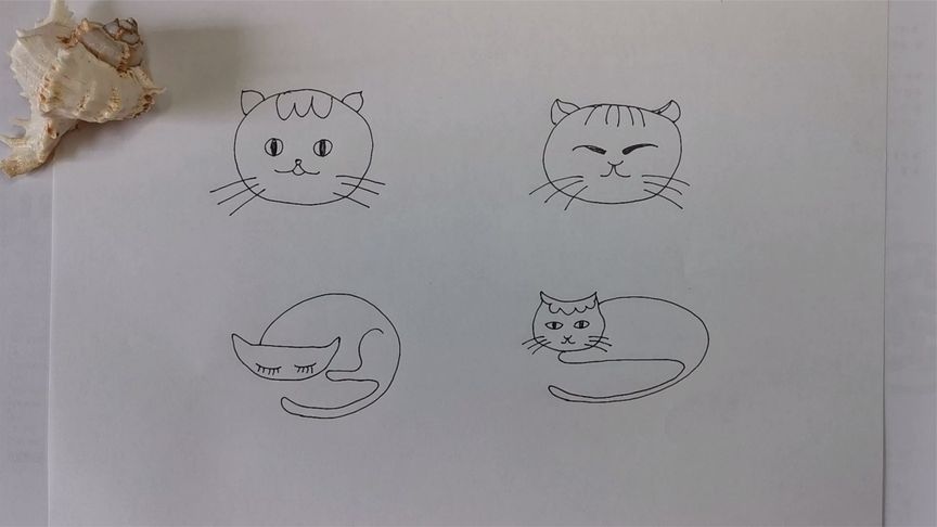 儿童画简笔画大全 28 画只睡觉的小花猫