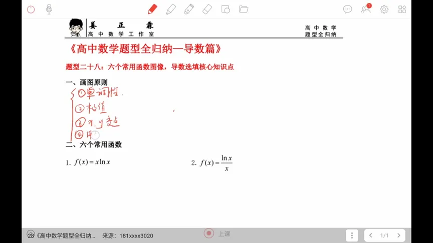 导数专题28:六个常用函数图象,导数核心知识点,数形结合