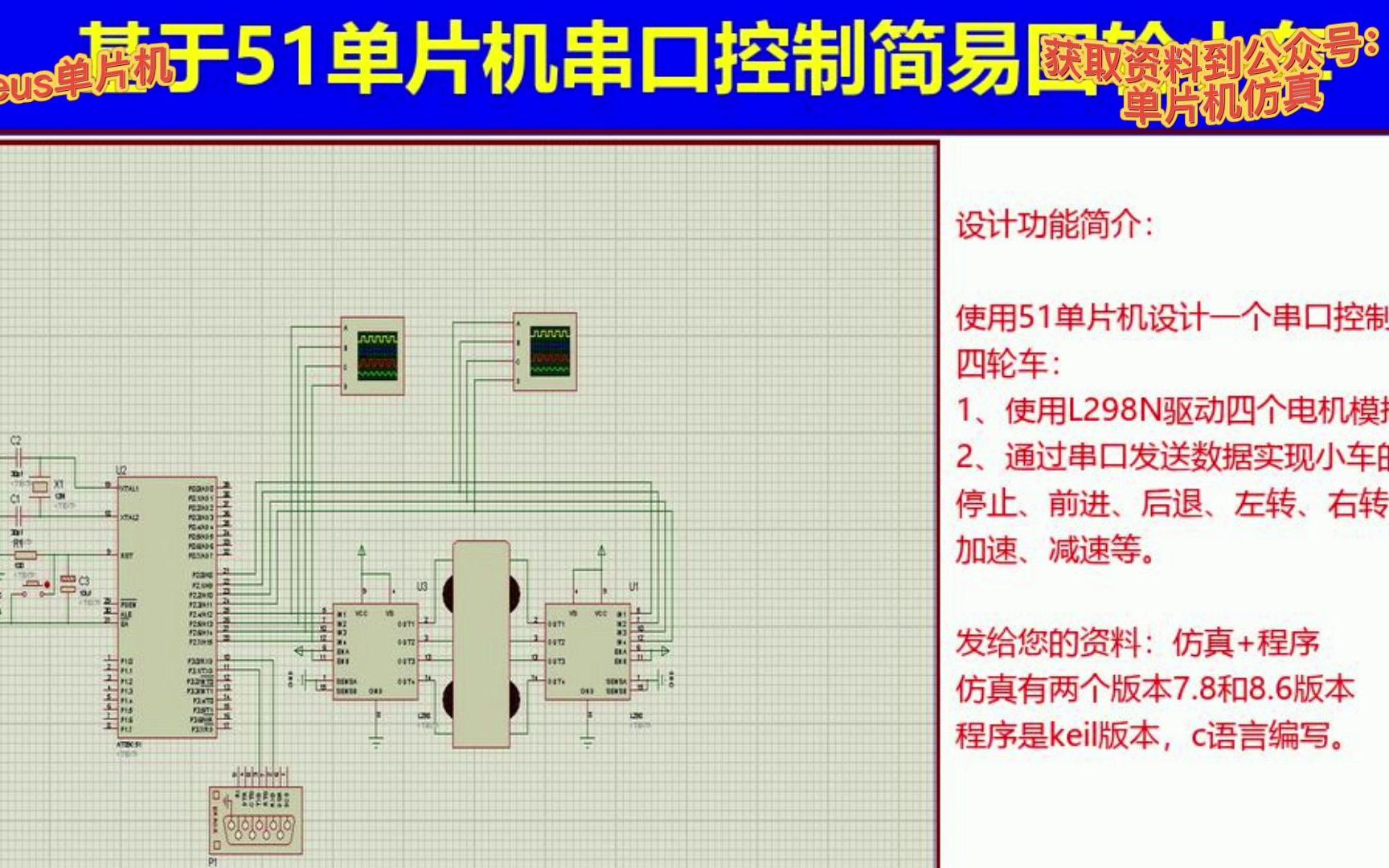 串口控制电机模拟小车单片机proteus设计,课题设计,keil,资料下载