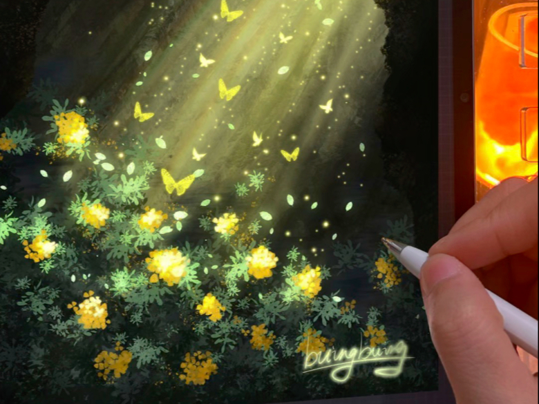 画世界pro绘画教程分享,今天画山洞秘境