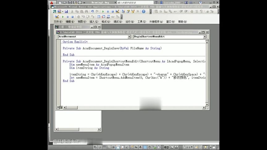 CAD二次开发视频教程:第61集AutoCAD添加右键快捷菜单项