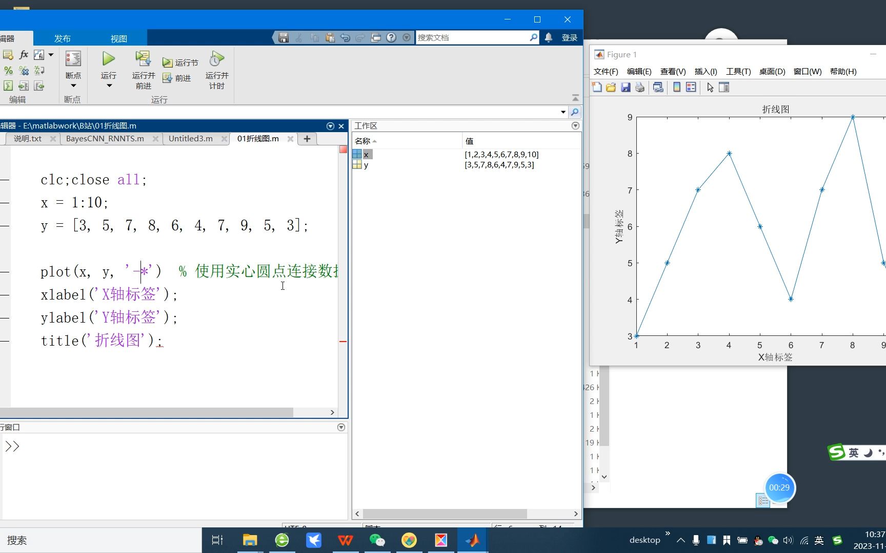 matlab绘制最简单的折线图