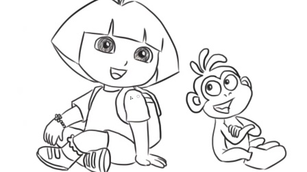 ...简笔画]绘画动画片爱探险的朵拉中的朵拉与猴子卡通形象简笔画教程