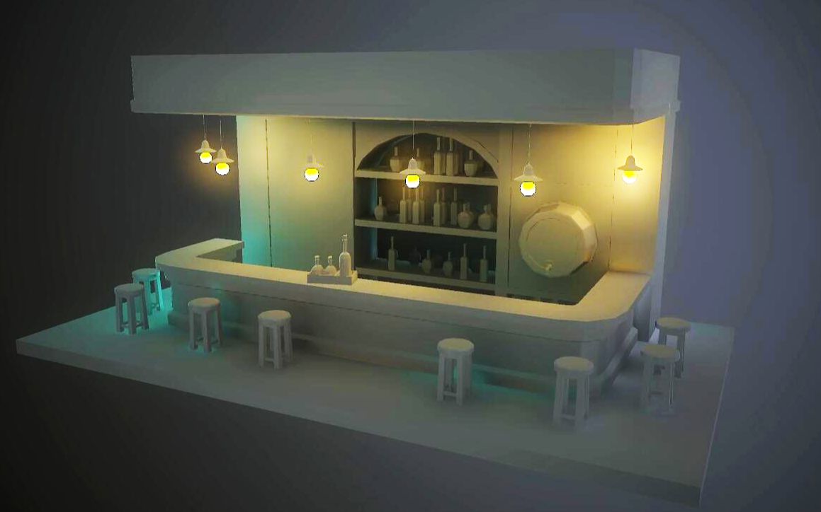 3DMAX场景教程:3D基础场景酒吧吧台模型搭建/灯光材质全流程