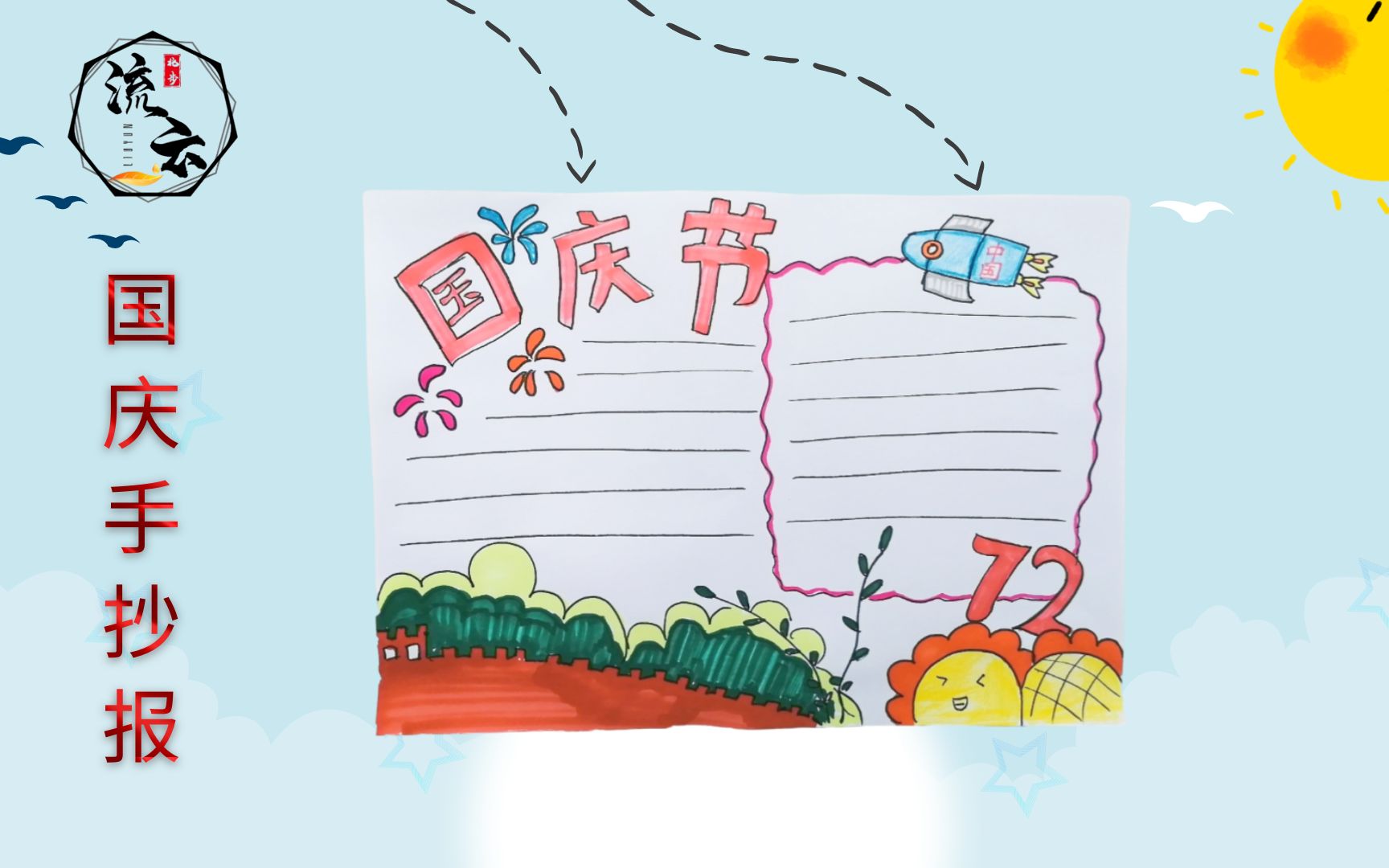 国庆节手抄报,幼儿儿童简笔画模板,育儿绘画教程