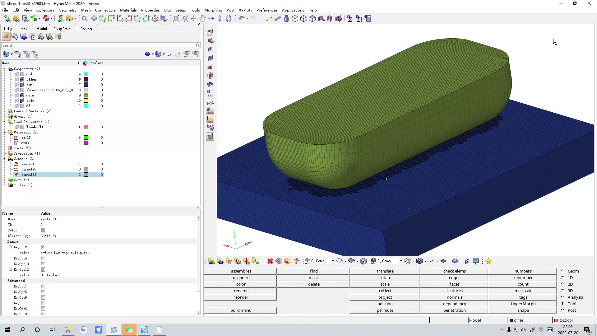 hypermesh 双圆角结构网格划分+新版hypermesh接触设置