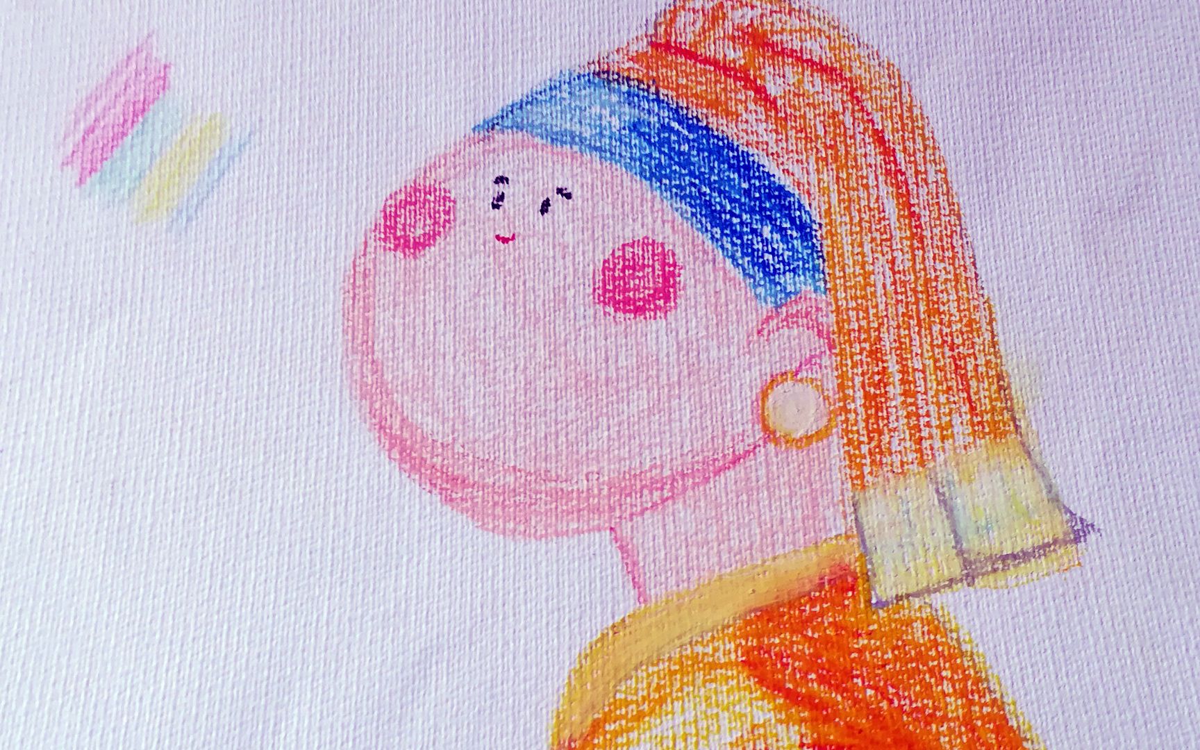 油彩儿童画 油画棒画戴珍珠耳环的少女
