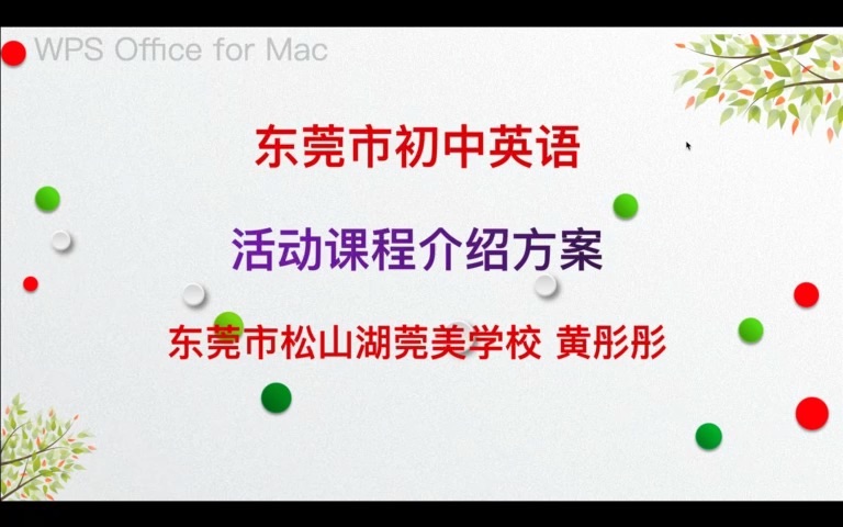 东莞市松山湖莞美学校+黄彤彤+课程方案视频