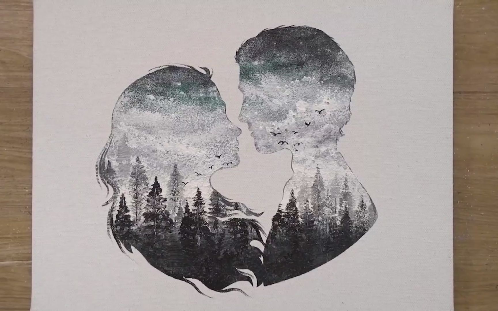 【丙烯画】灰色爱/海绵绘画技巧/标签纸贴纸绘画