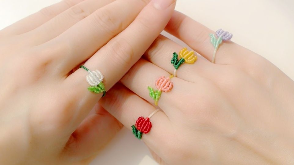 编绳教程-郁金香编绳小戒指(材料淘链见首页橱窗、尺寸见简介)