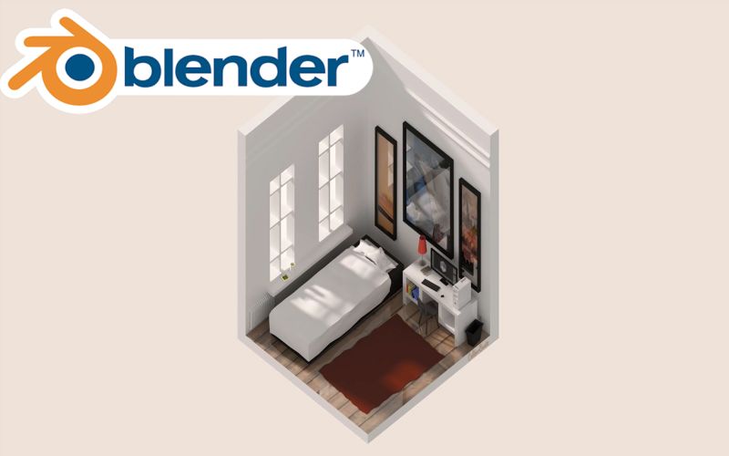 【3D教程】【Blender】isometric风格卧室三维场景建模+渲染(加速)
