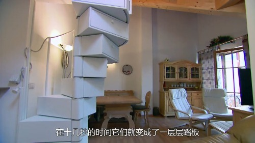 不可思议的旋转楼梯,平时是储物柜,按动按钮会自动展开