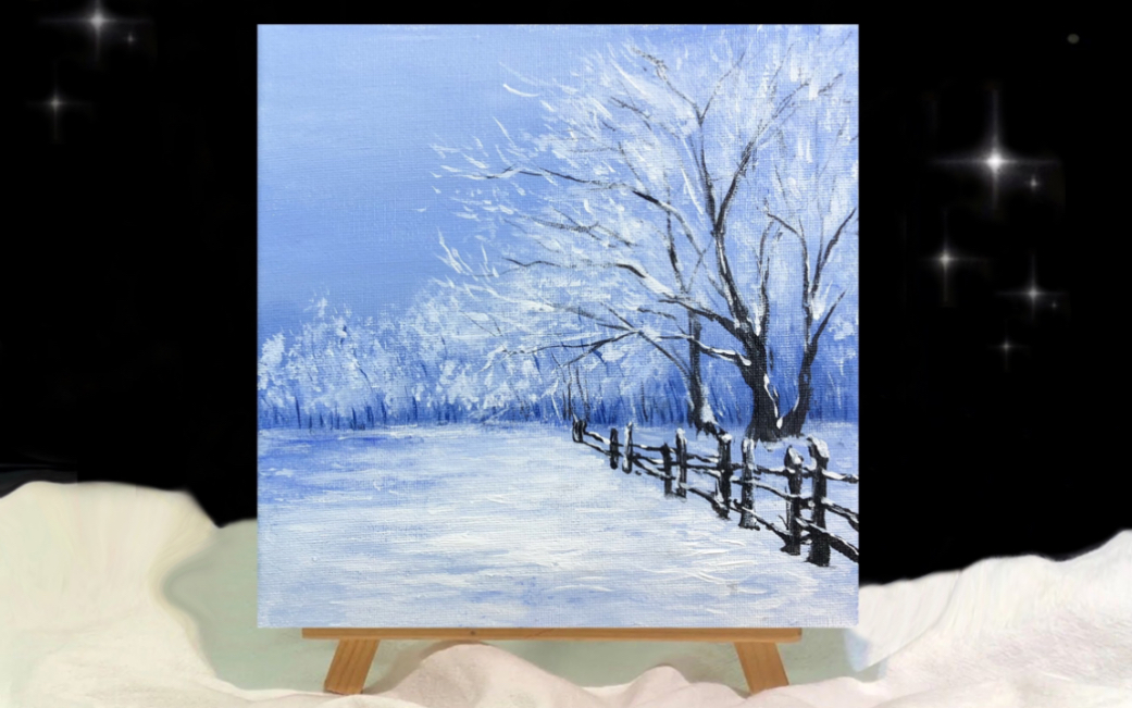 【丙烯画教程】3种颜色教你画雪景～有手就会画!