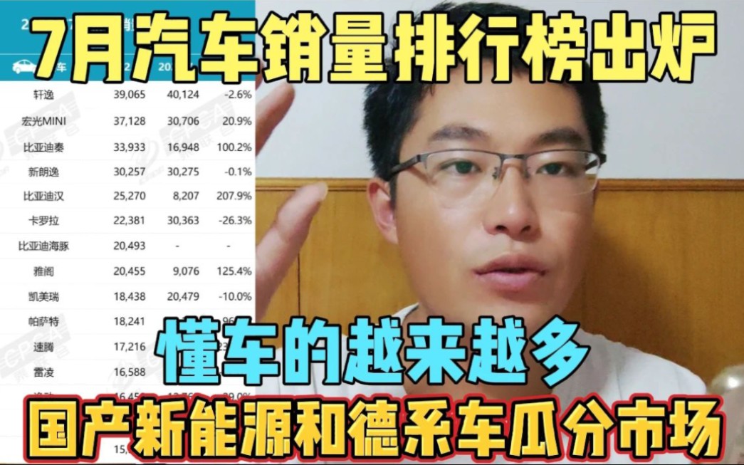 7月汽车销量排行榜解读,买车越来越懂车,国产和德系车瓜分市场