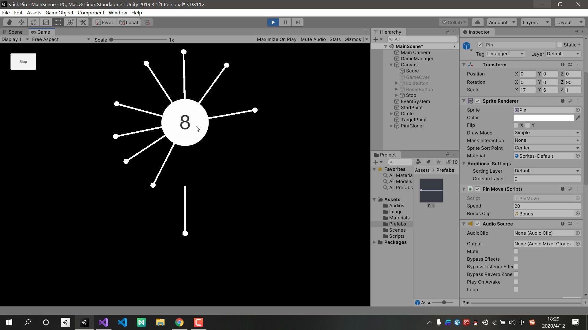 Unity脚本编程作业——见缝插针