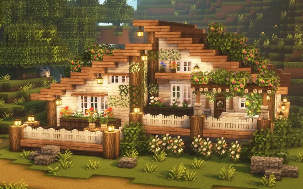 【进阶向建筑】田园风木屋/美津浓材质包/建筑教程/Minecraft【搬运】...