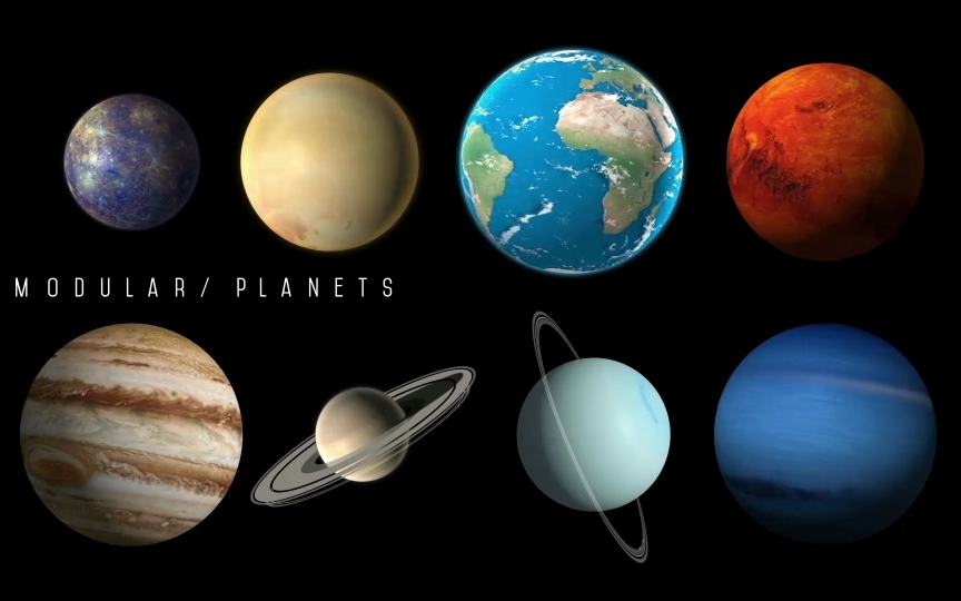 AE模板-HUD太阳系星球展示介绍视频 8个行星6个卫星和太阳作为动画...