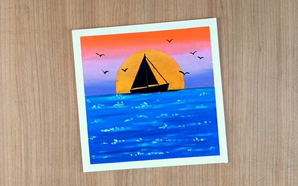 【油画棒初学者教程】海上的帆船