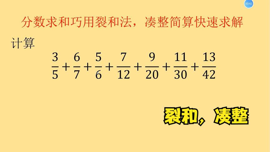 分数求和巧用裂和法,凑整简算快速求解