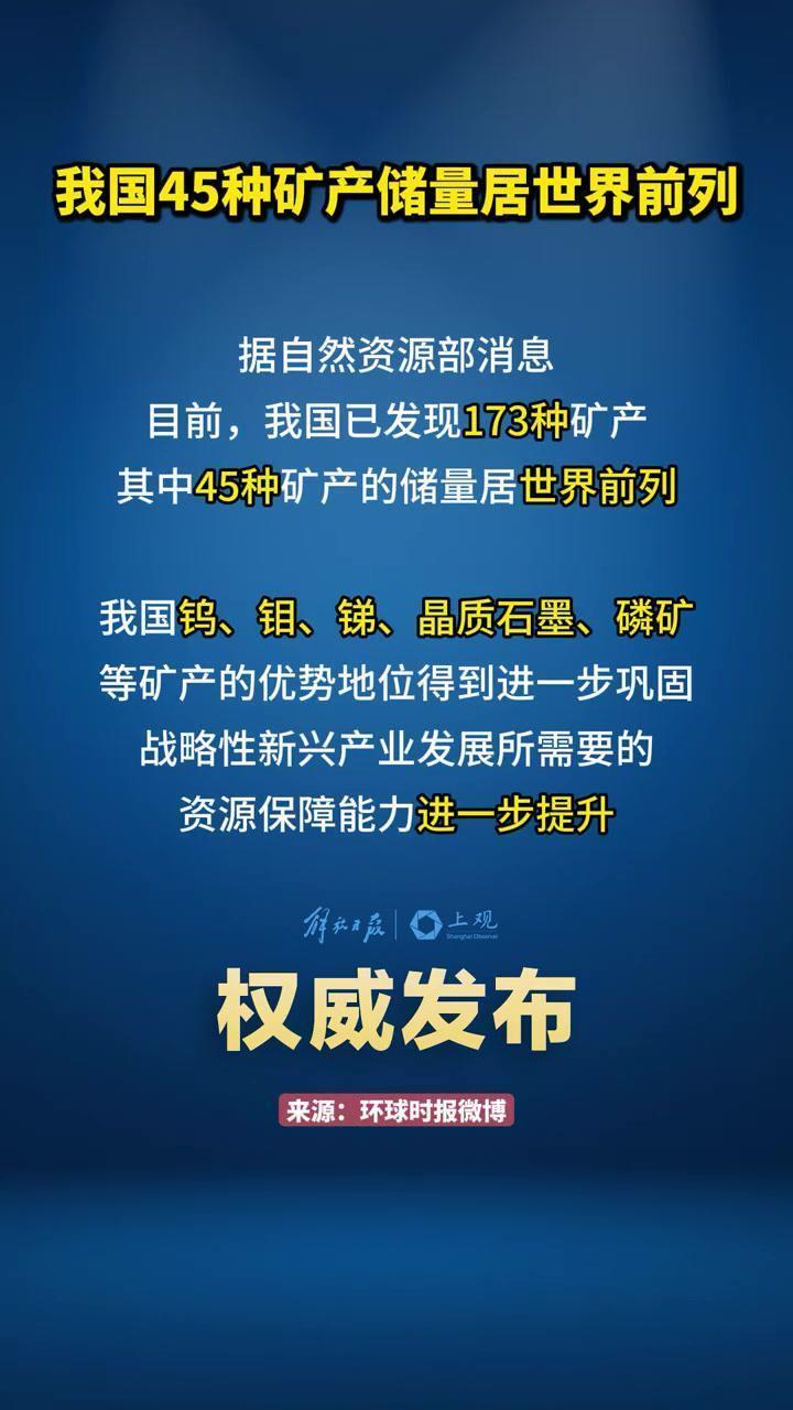 #我国45种矿产储量居世界前列
