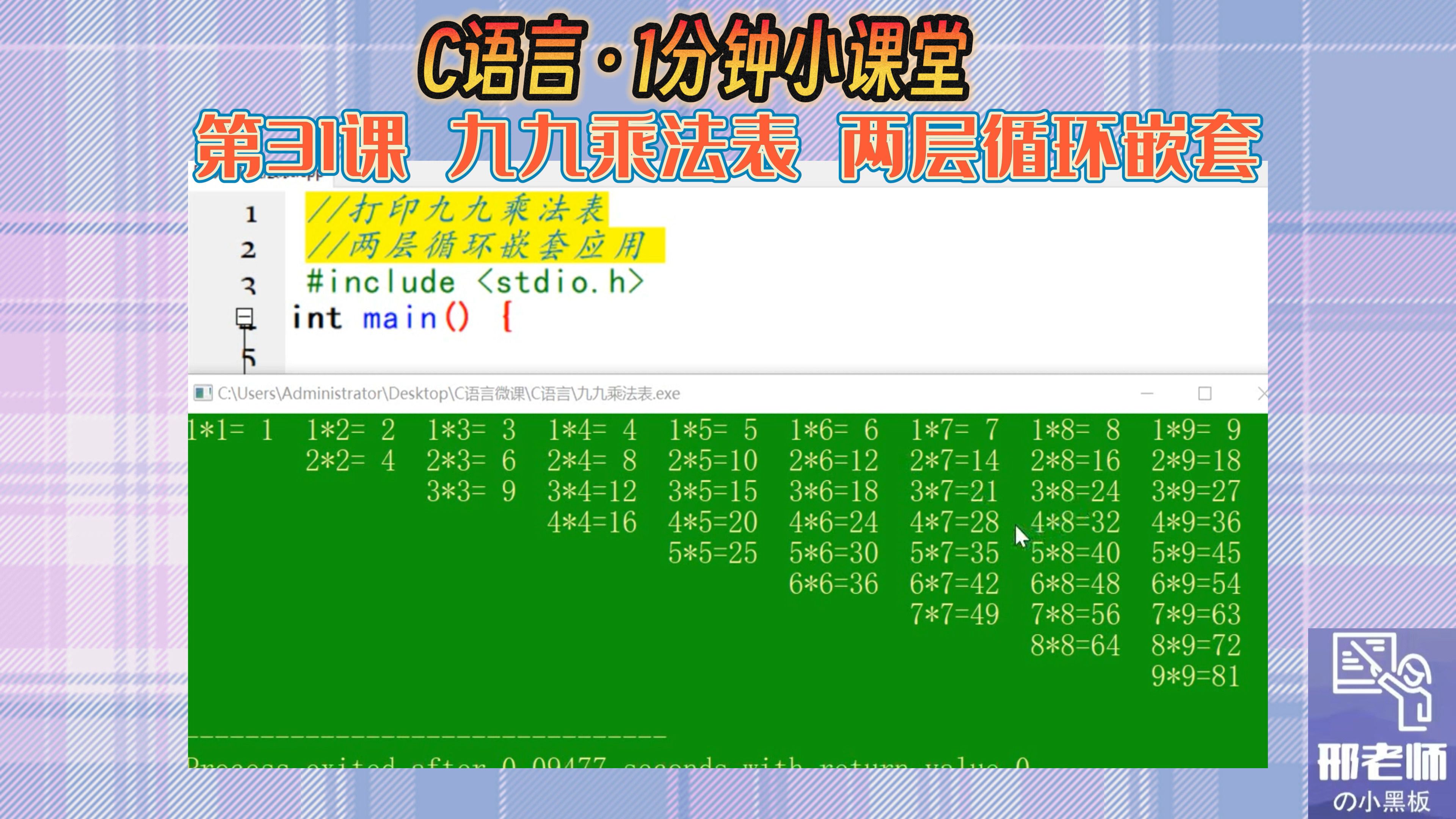C语言1分钟小课堂 第31课 九九乘法表 两层循环嵌套