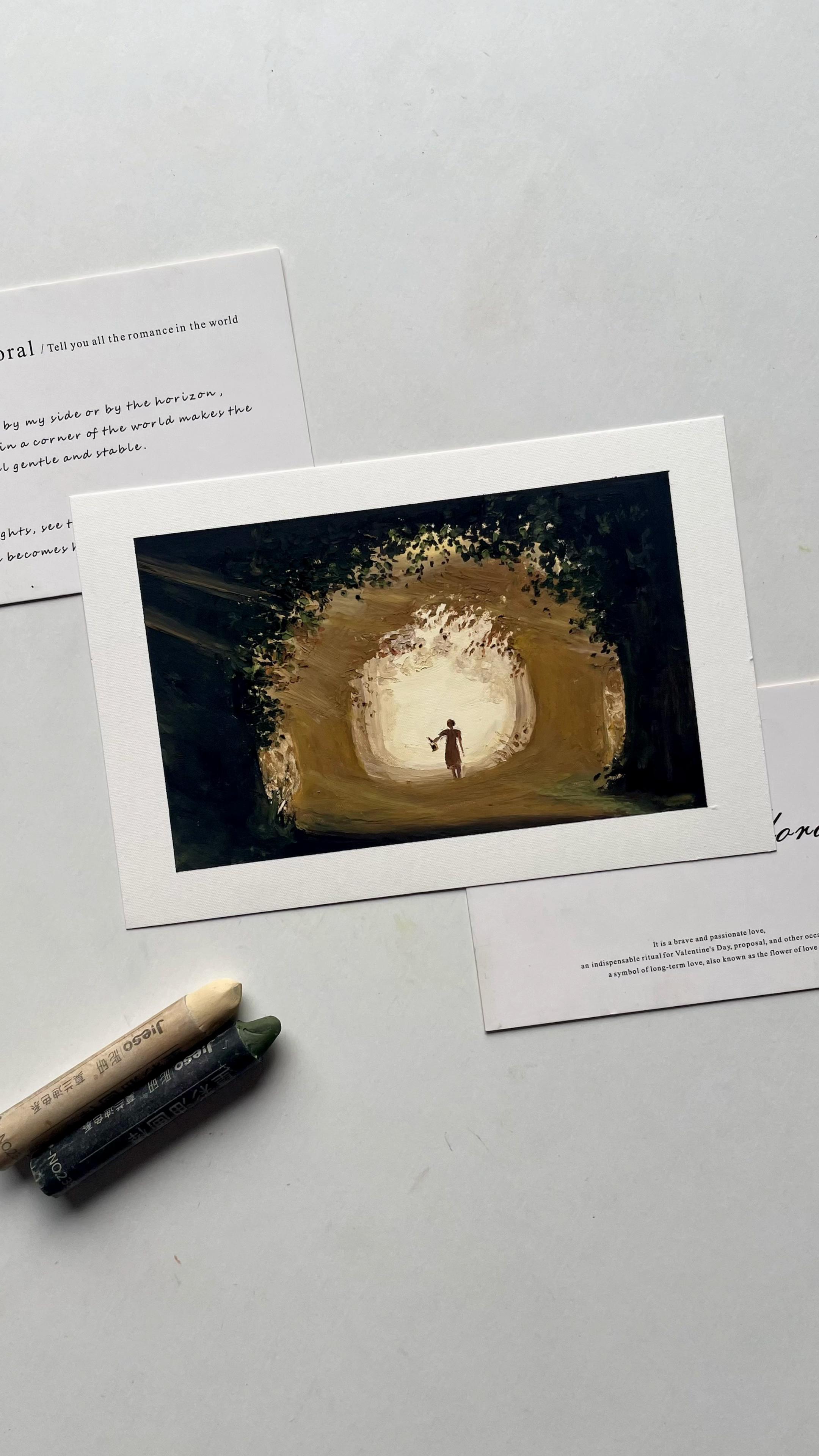 提灯入林寻幽、雾里藏着寂静 #森林深处 #画画教程 #油画棒教程#画画...