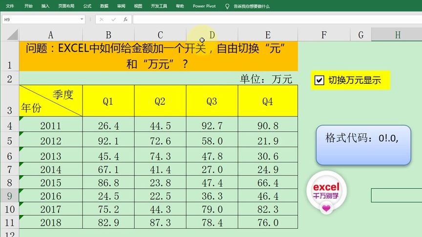 Excel中给金额加一个开关,自由切换“元”和“万元”,简单实用!