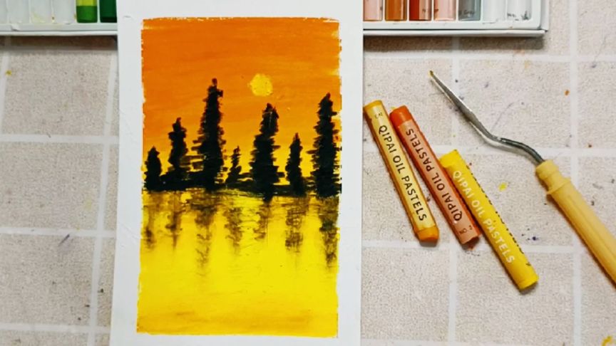 简单又好看的油画棒夕阳画来啦!喜欢的小朋友赶紧试试看吧