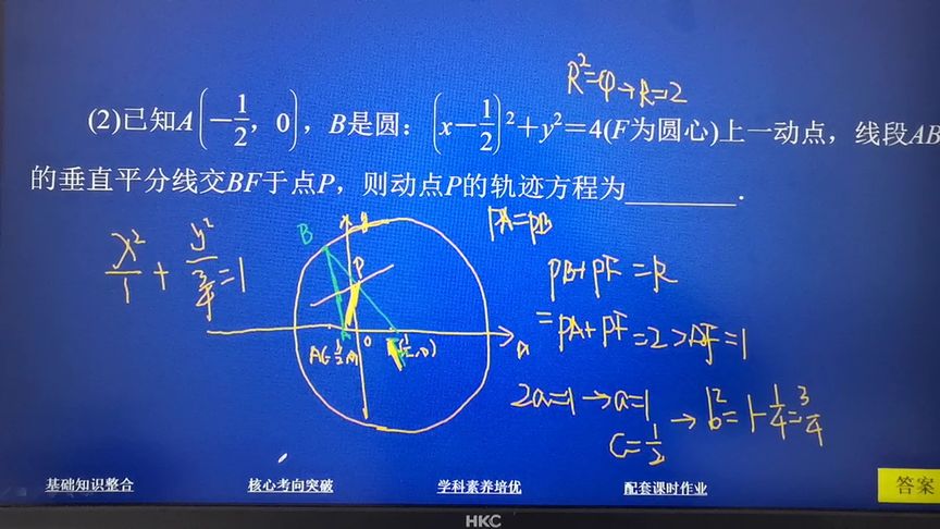 求动点的轨迹方程,结合椭圆定义考察。