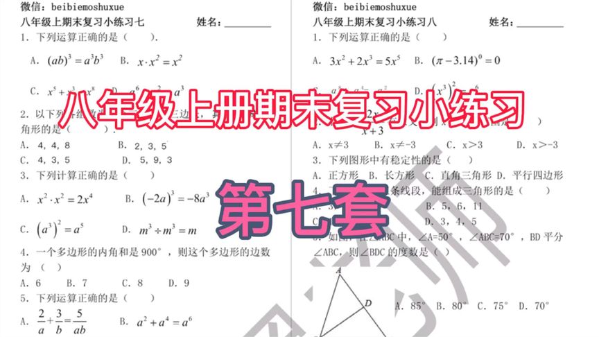 初中数学八年级上册期末复习小练习第七套(可打印 基础题)