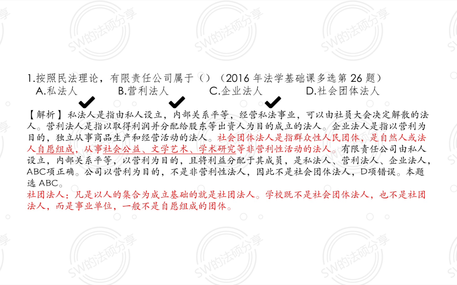 ...企业法摘编】SW的法硕分享 民法学 4.2-5.2 法人的种类 非法人组织