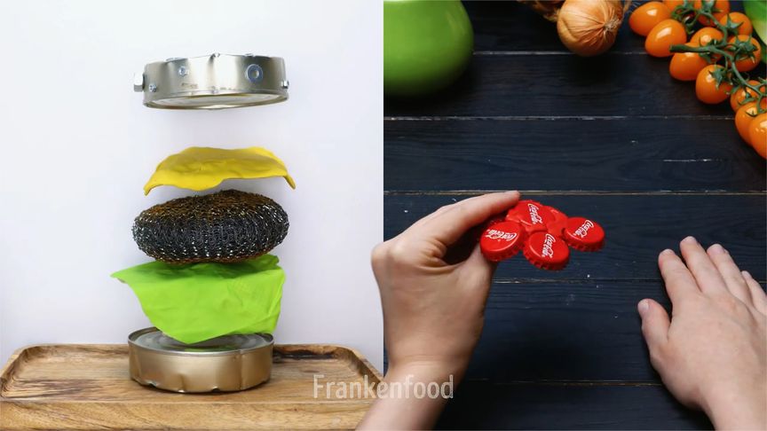 【定格动画分享】硬核汉堡,钢丝球、百洁布、海绵巾制作!