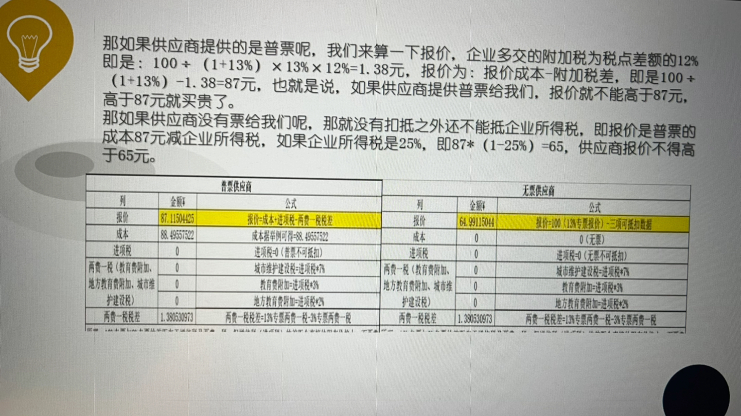 100元13%专票换成普票或无票报价多少划算?