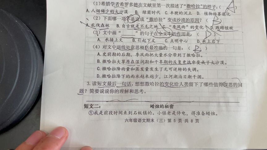 统编语文六年级上册期末真题解析(四)