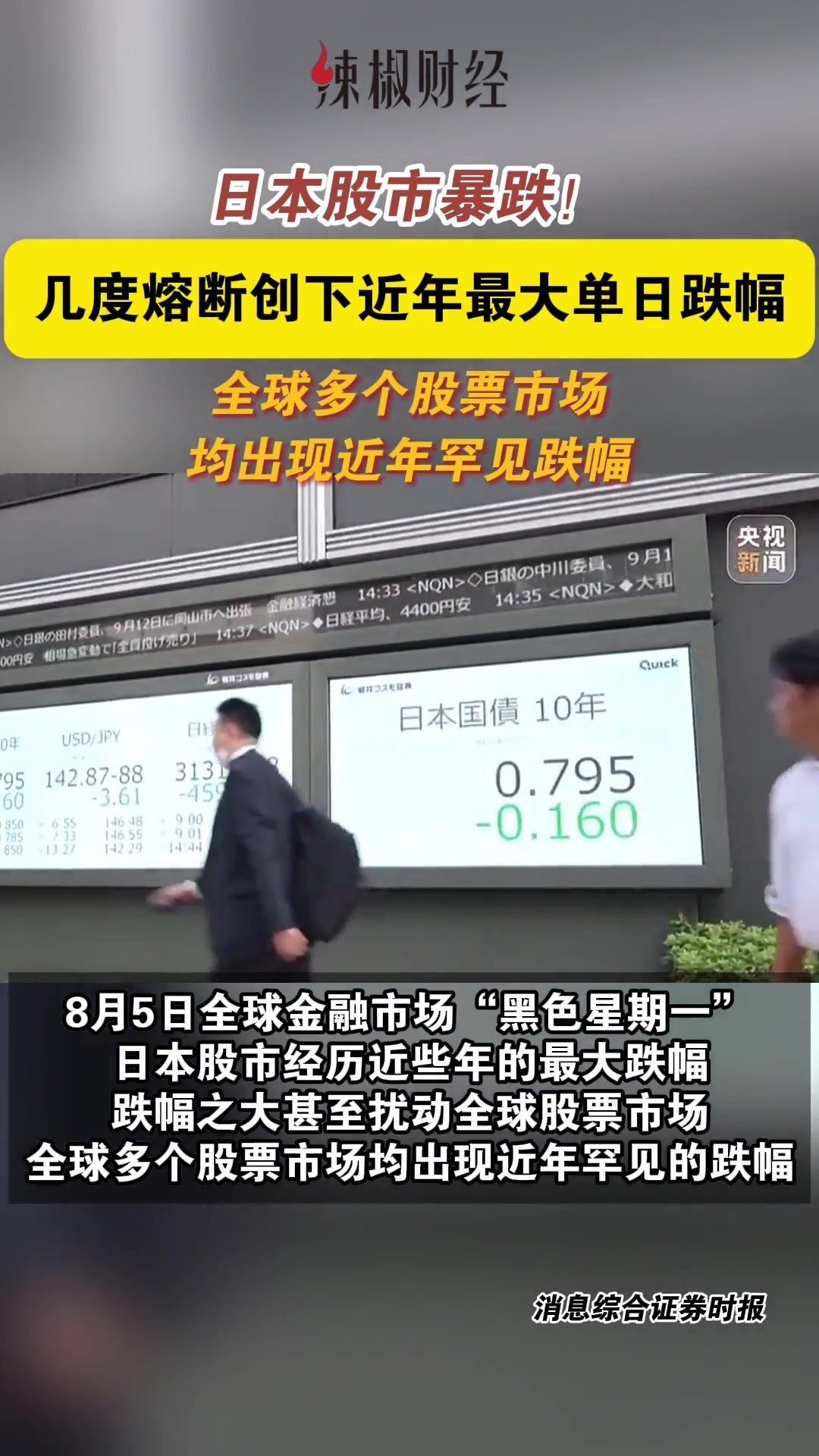 日本股市暴跌几度触发熔断!全球多个股票市场均出现近年罕见跌幅