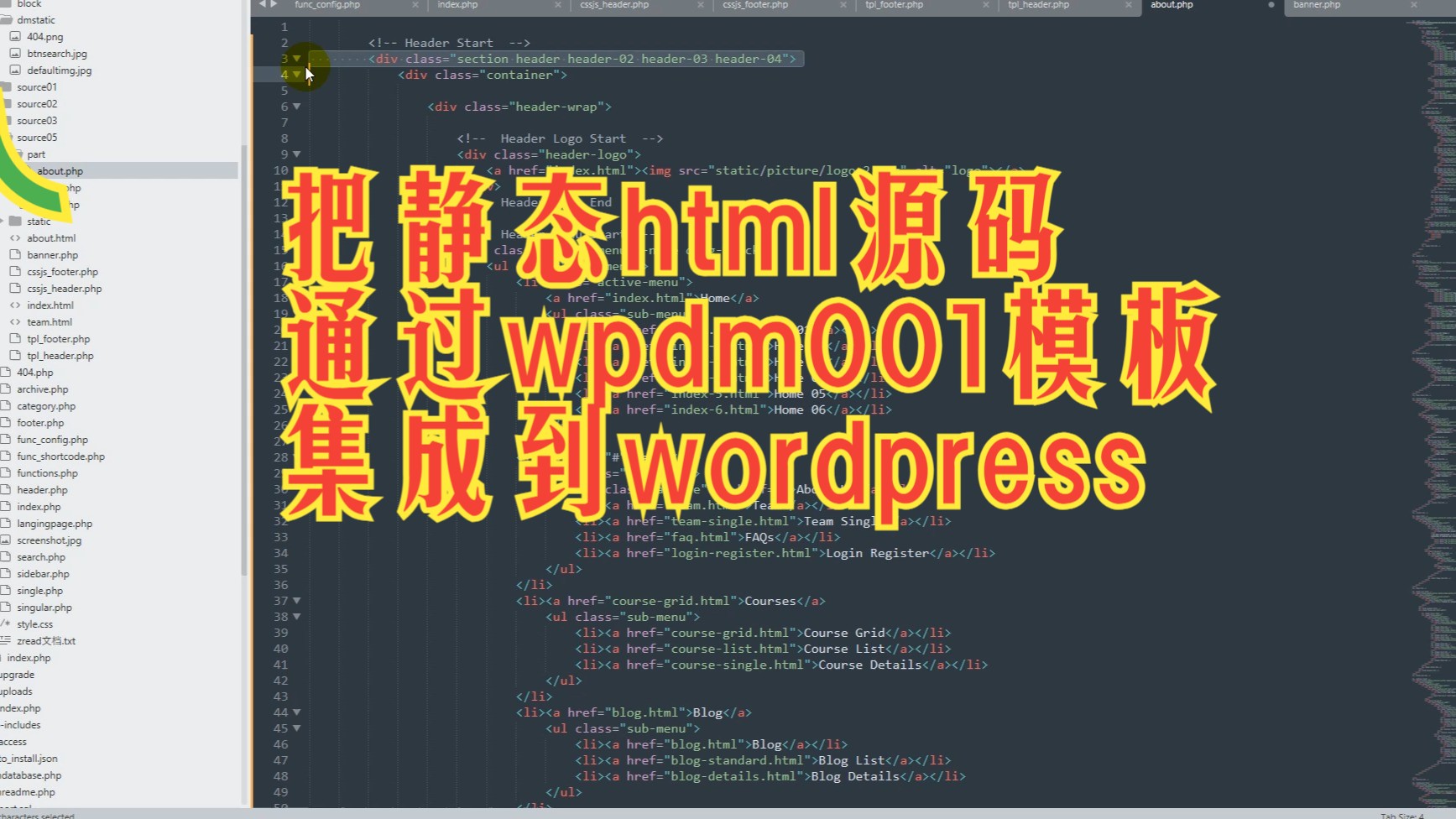 把静态html源码通过wpdm001模板集成到wordpress
