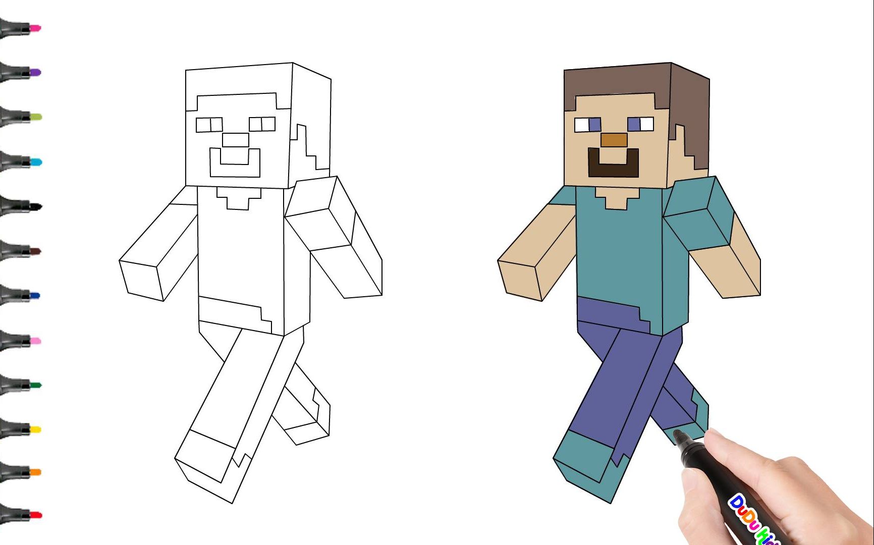 教你画史蒂夫mc我的世界简笔画动漫游戏描摹画画
