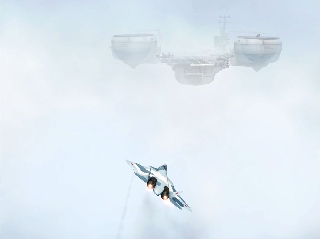su57紧急躲避与飞行航母的碰撞,模拟飞行