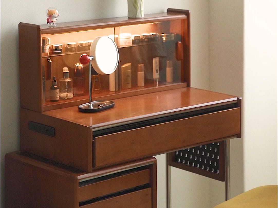 中古风梳妆台+床头柜一体,一桌两用,小卧室也能拥有属于自己的梳妆台...