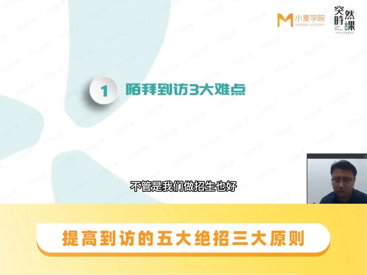 小麦商学特邀讲师郭云飞,从4个模块给大家讲解《提高到访的五大绝招...