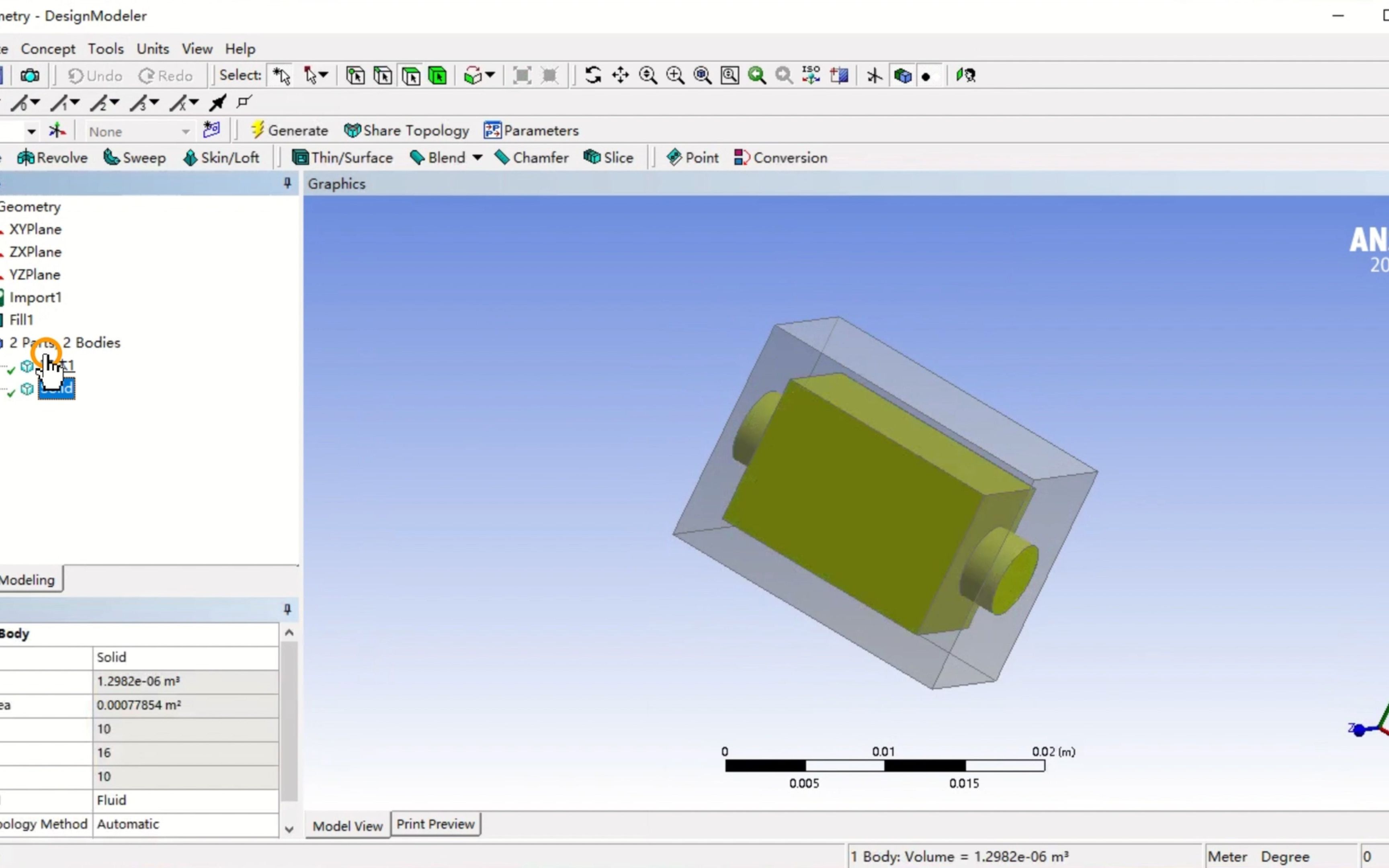 使用ANSYS Design Modeler抽取流体域的三种方式:Fill和布尔运算