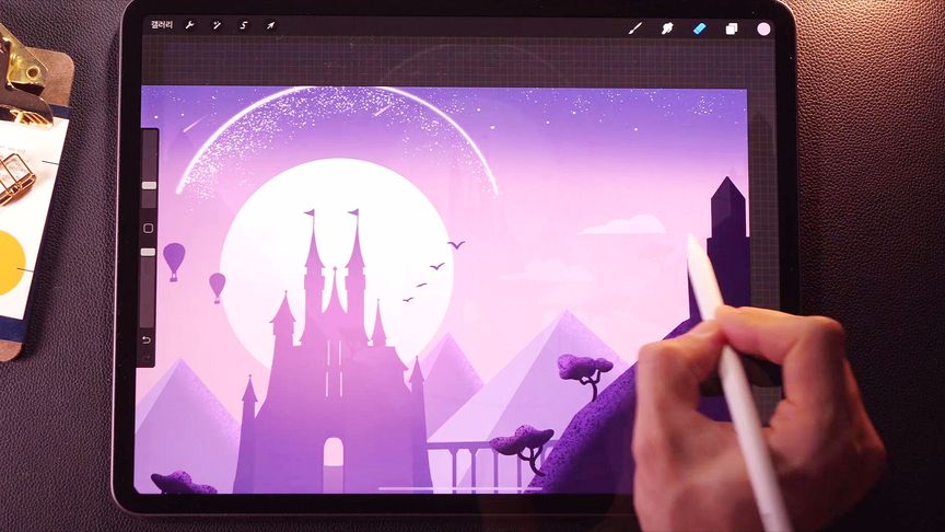插画师用IPAD (Procreate软件)绘制的梦幻城堡插画!效果很唯美