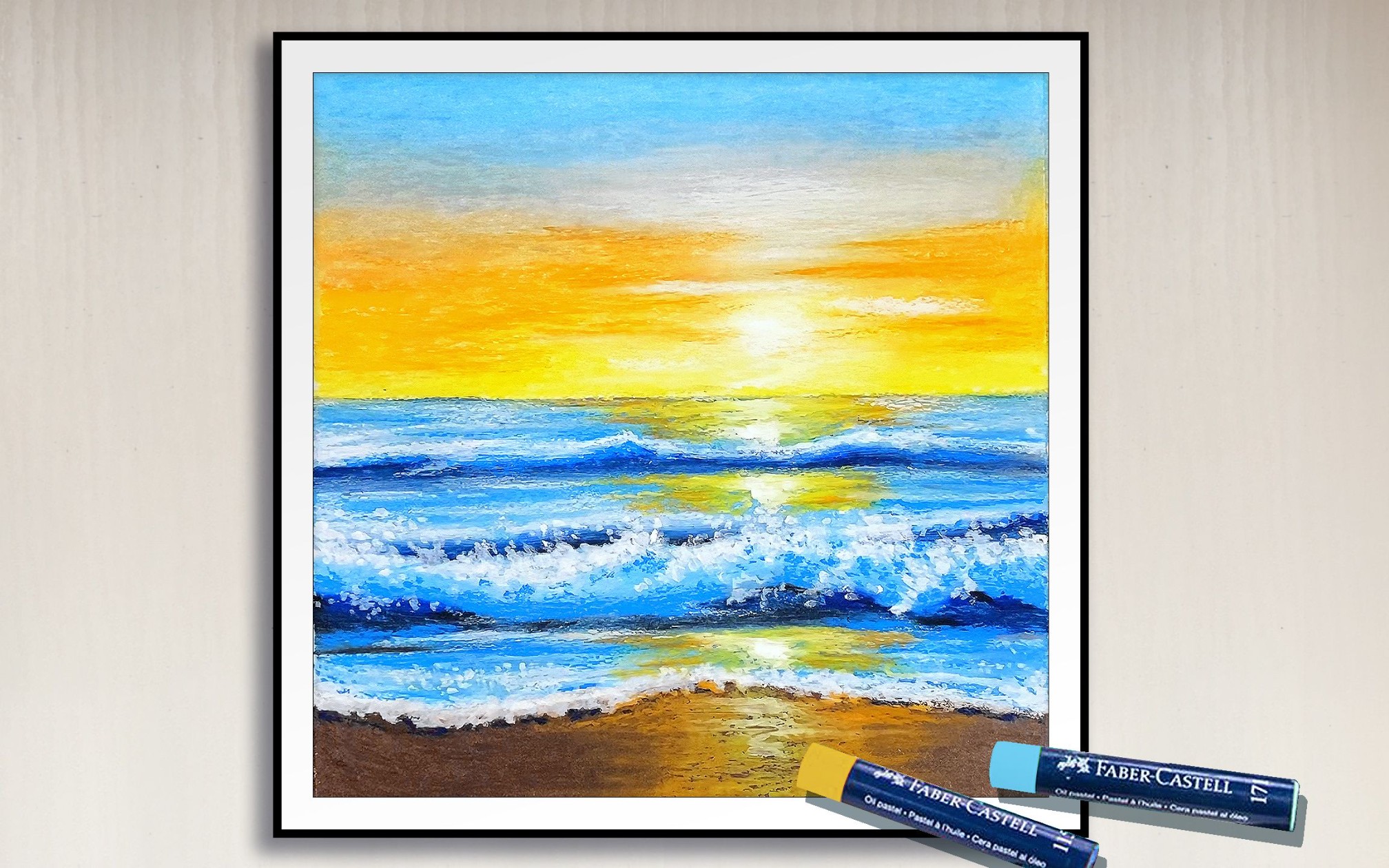油画棒风景-用油画棒画海上日出风光,完整手绘过程记录分享