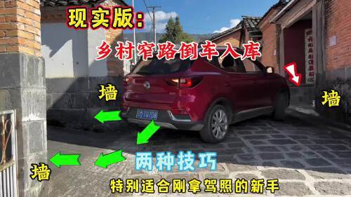 现实版乡村窄路倒车入库,两种停车技巧