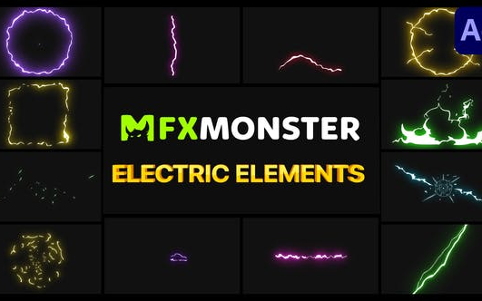 AE模板-电流能量发光元素MG动画 Flash FX