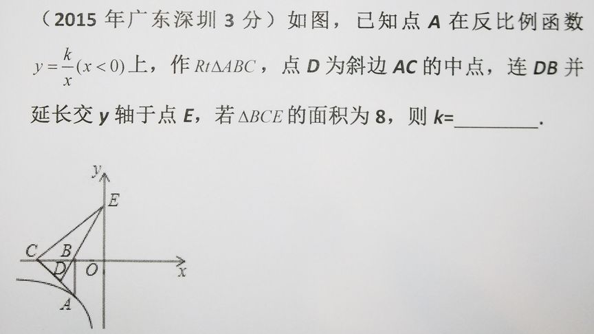 2015深圳中考填空压轴:用相似三角形求反比例函数K的值,难度0.3