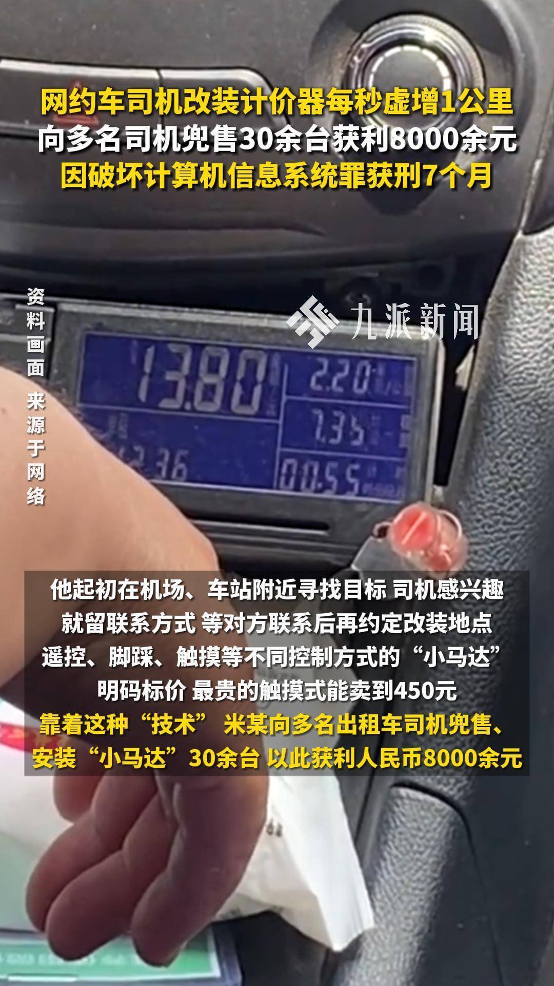 网约车司机改装计价器每秒虚增1公里,卖出30余台获利8000余元被判刑